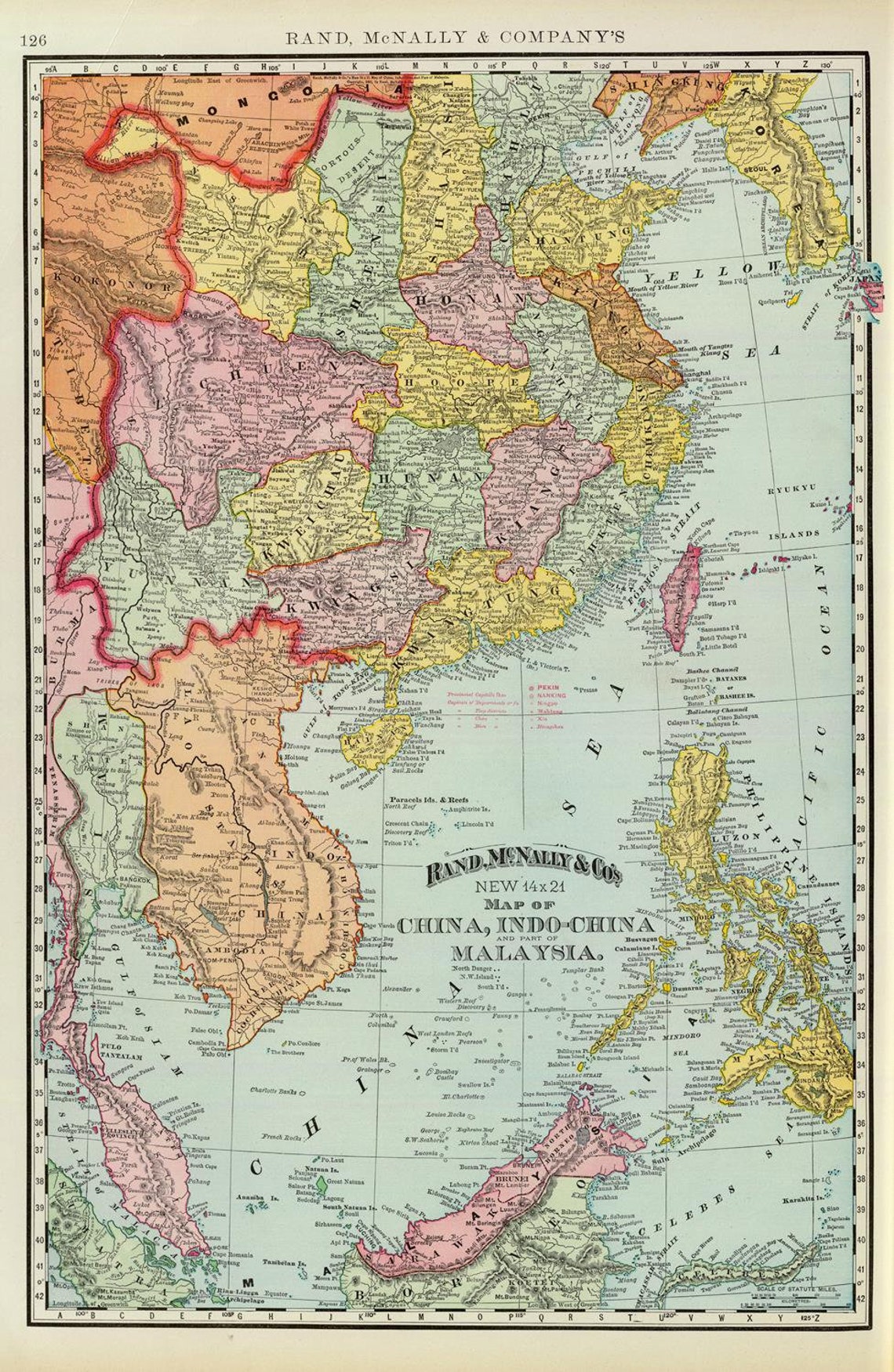 Antique Map of China, Indo China, Malaysia: 1897 Fine Art Print - Etsy