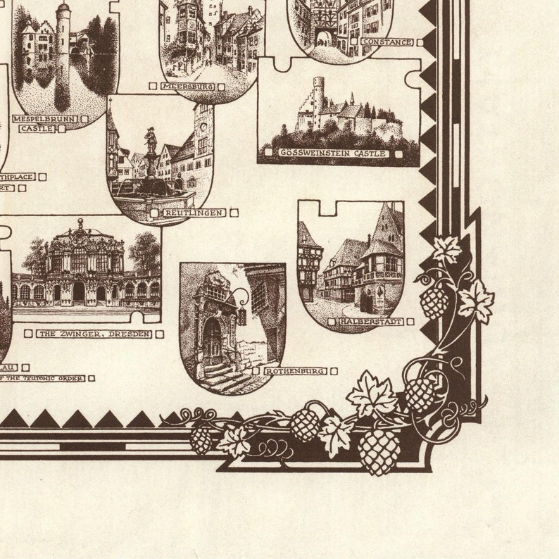1935 Germany Pictorial Map Print: Vintage Monuments, Fine Art ...