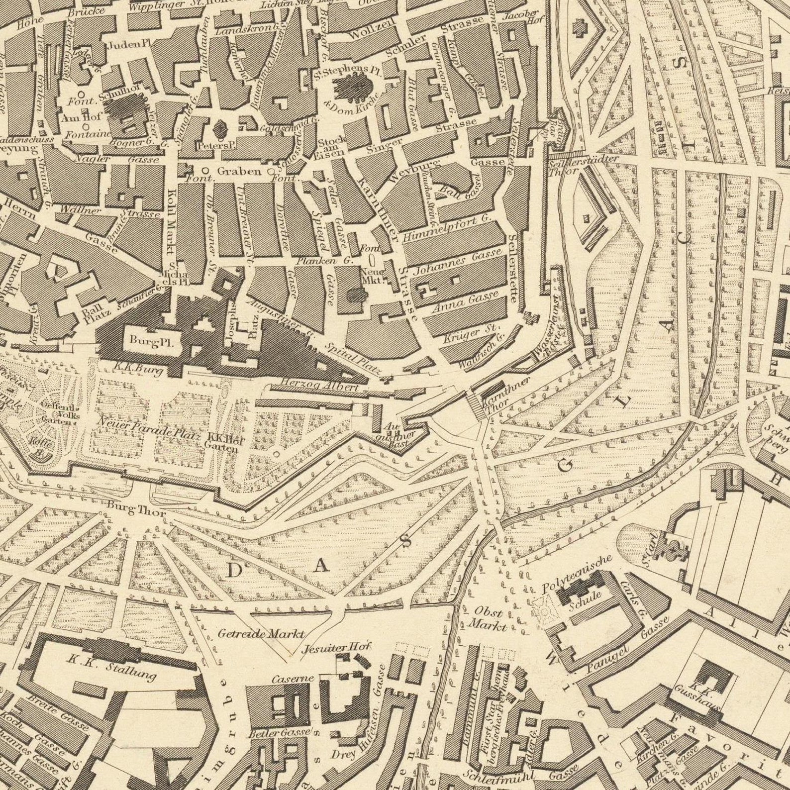Impression de carte de Vienne : plan de la ville de 1833, reproduction ...