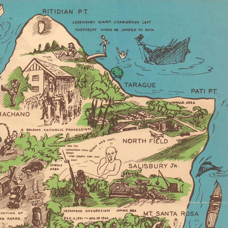 Old Map Of Guam Marianas Islands 19th Century Pictorial Etsy