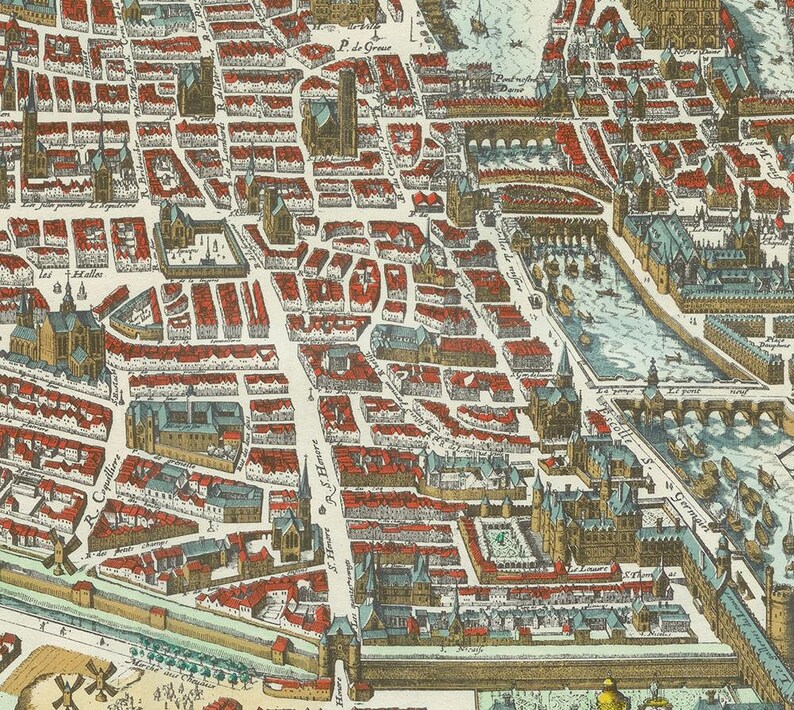 Ancient Rare Map of Paris 1615 Large Paris Map Fine - Etsy