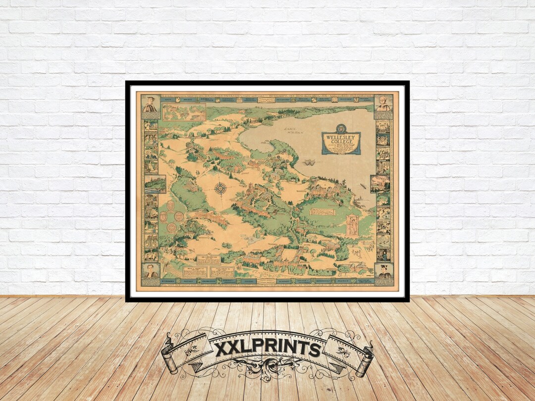 Wellesley College Map Print: 1943 Pictorial Art, Antique Decor - Etsy