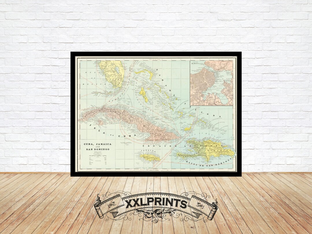 Cuba, Jamaica, Santo Domingo Map Print: 1892 Vintage Fine Art - Etsy