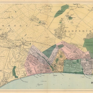 Old Map of Bournemouth,city Plan,1890,rare Map,antique Map,united ...