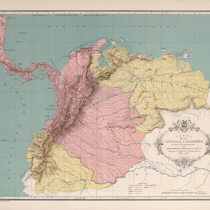 1889 Colombia Map: Rare Antique Fine Art Print - Etsy