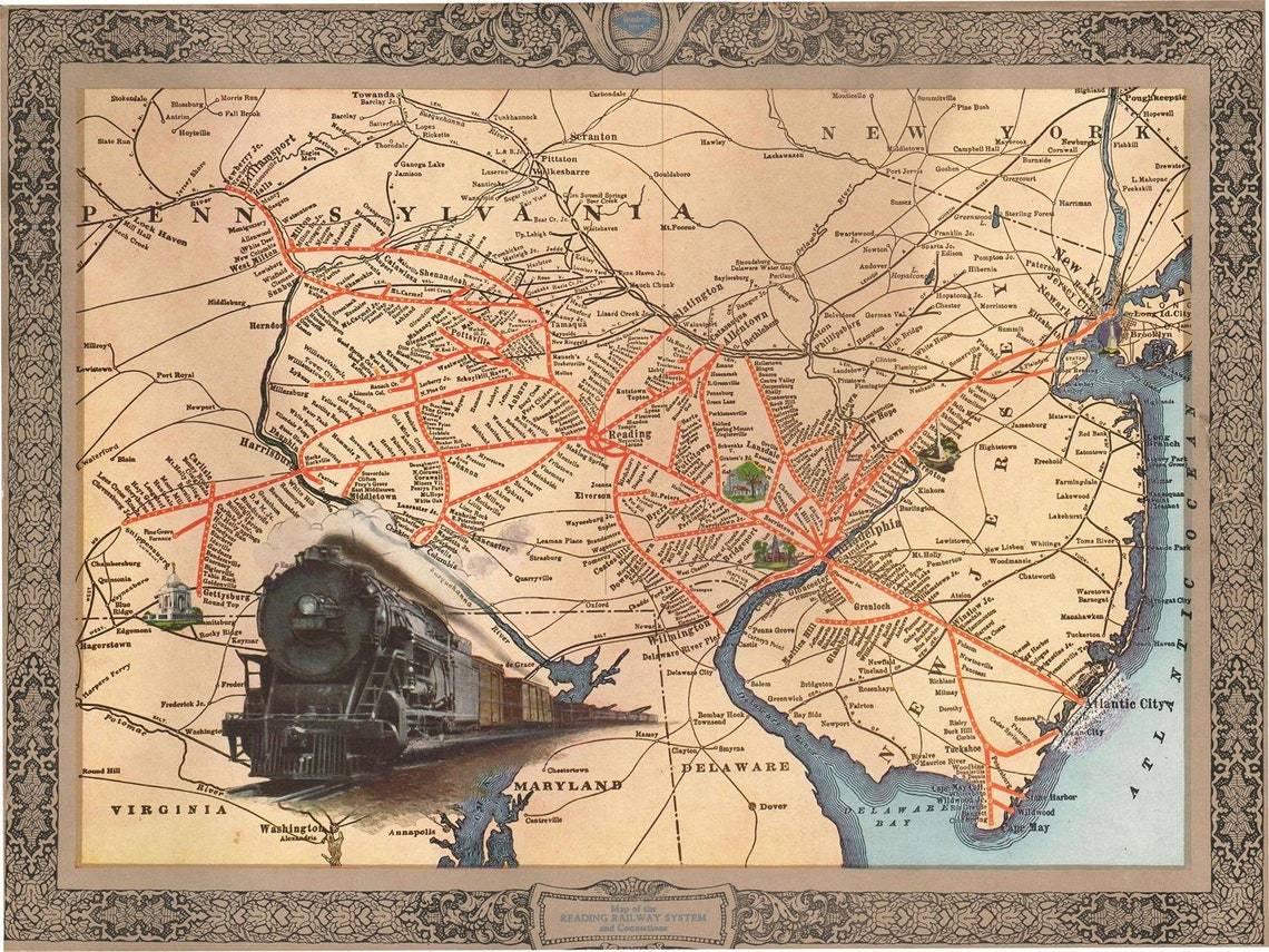 Old Railroad Map of New Jersey and Pennsylvania 1925 Fine | Etsy