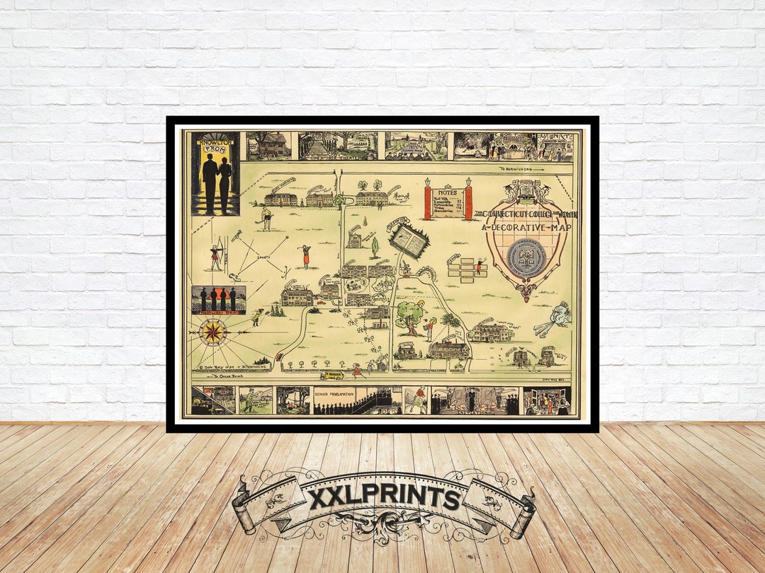 Connecticut College Map Print: 1934 Pictorial Campus Art - Etsy