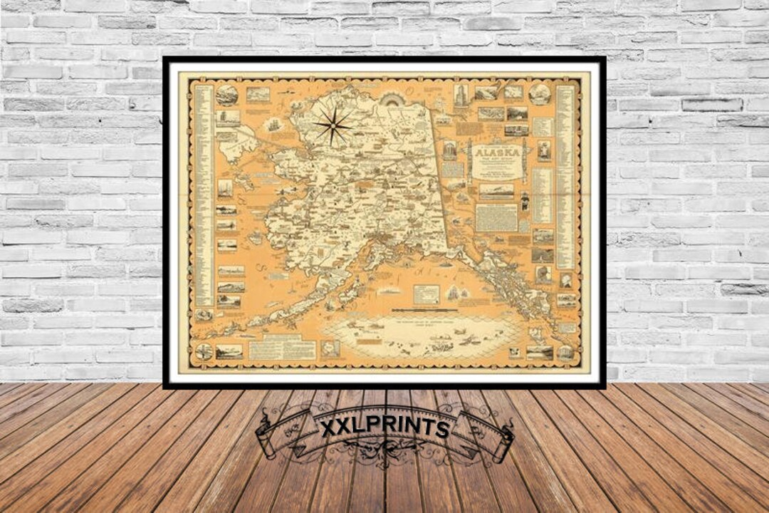 Old Map of Alaska, 19th Century, Pictorial Map, Fine Reproduction ...
