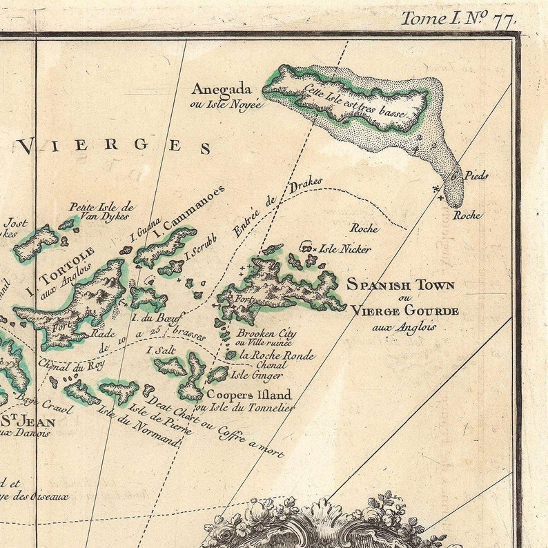 Old Map of Virgin Islands, 1764, Very Rare, Fine Reproduction, Fine Art ...