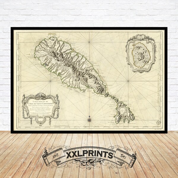 Antique Map of St Kitts and Nevis - Etsy