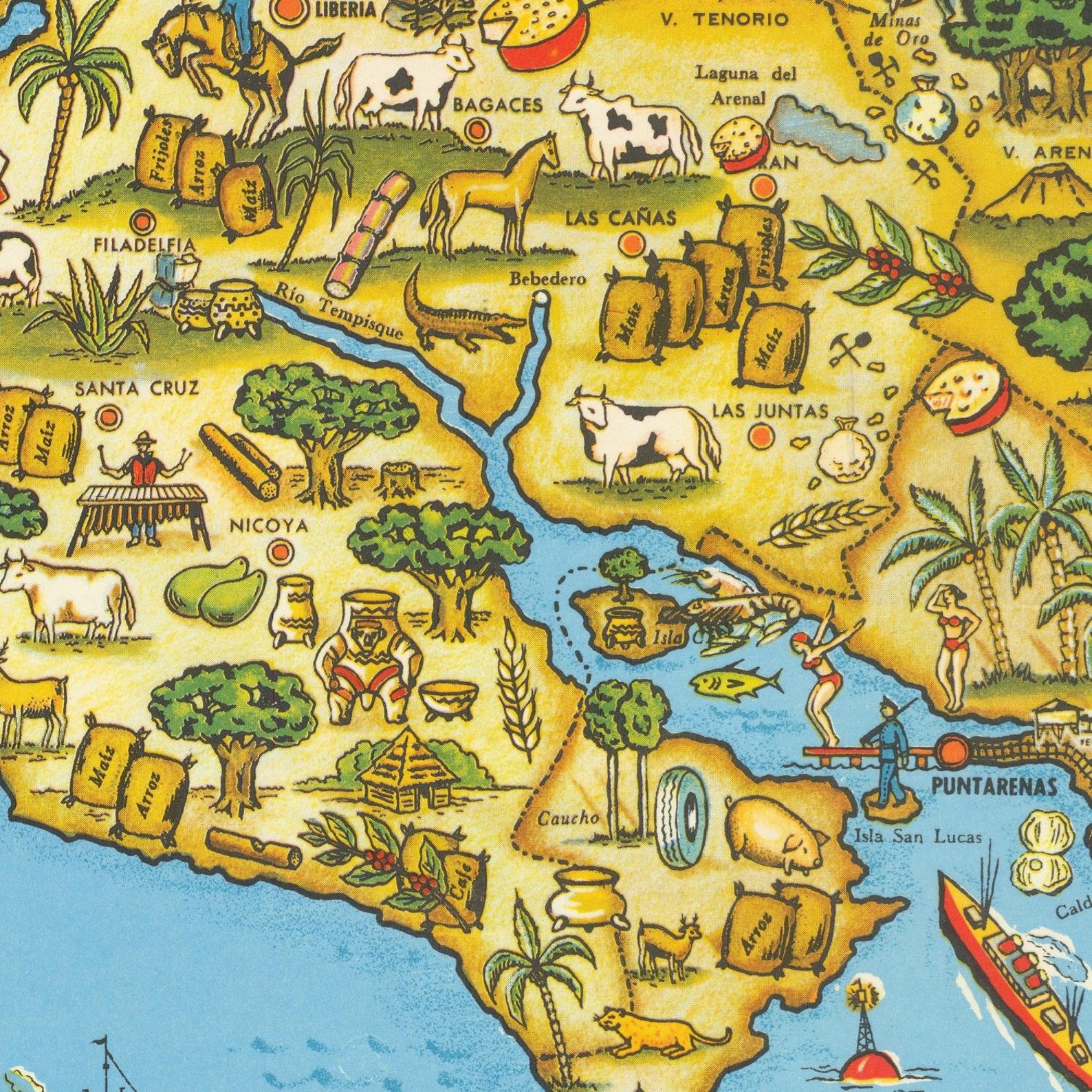 Old Pictorial Map of Costa Rica 1950 Fine Reproduction - Etsy