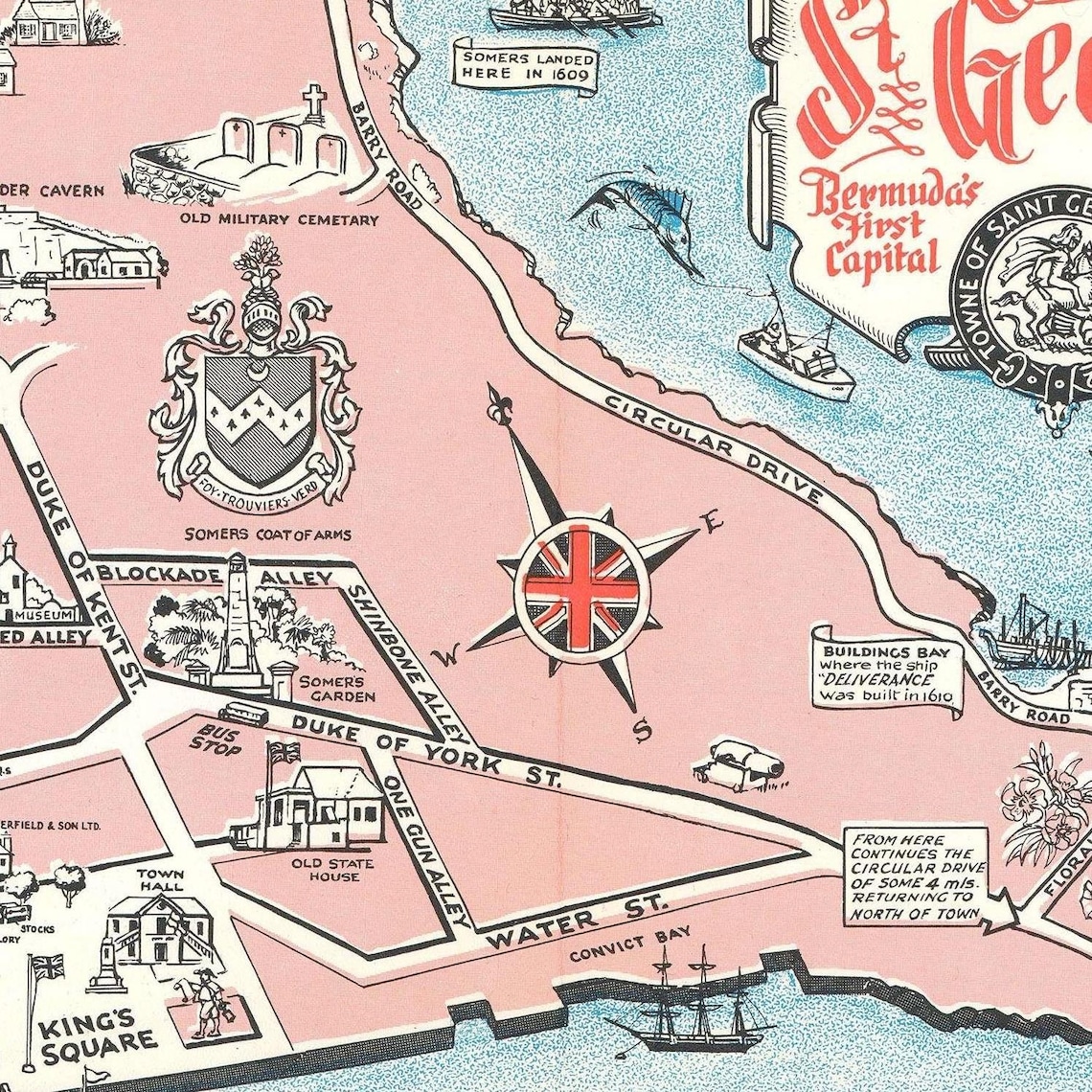 St. George Bermuda Map: 19th Century Pictorial Fine Art Print - Etsy