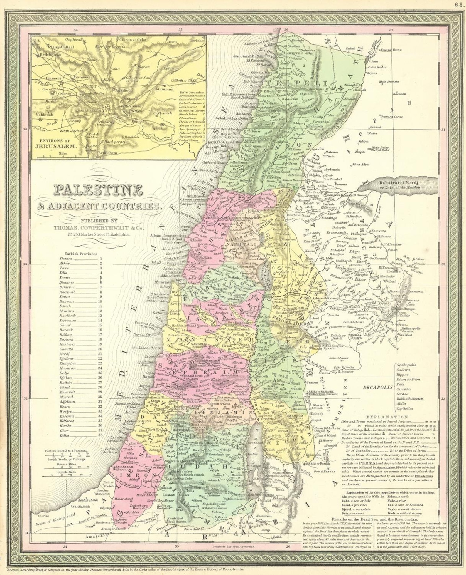 Old Map of Palestine 1850 Fine Reproduction Large Map Fine - Etsy
