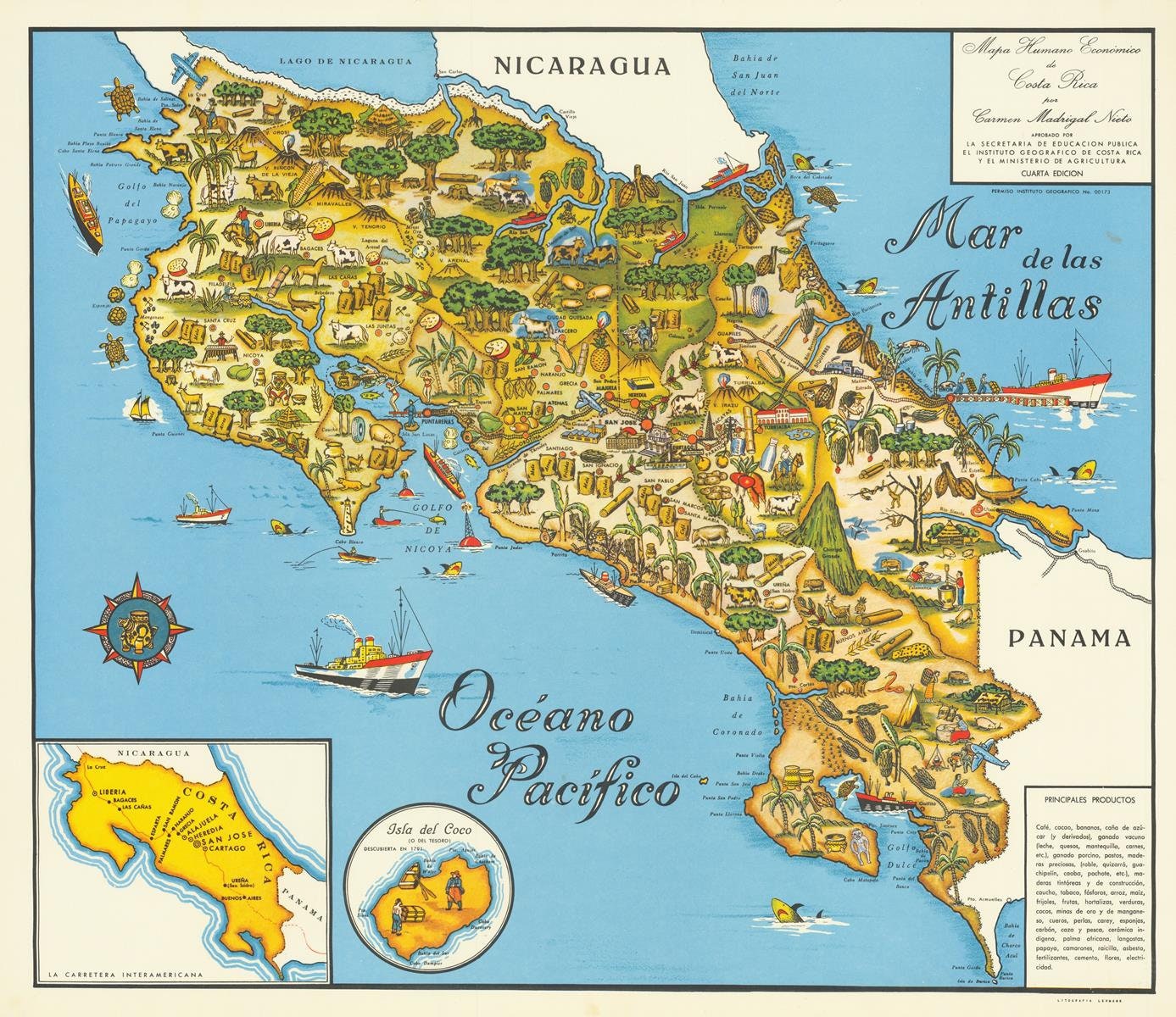 Old Pictorial Map of Costa Rica 1950 Fine Reproduction | Etsy