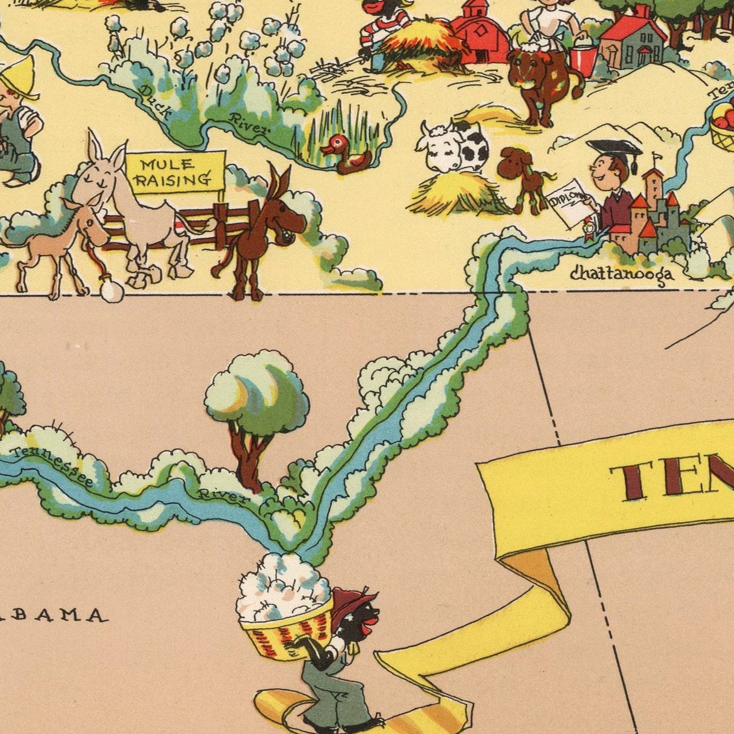1935 Cartoon Map of Tennessee Pictorial Map Fine | Etsy