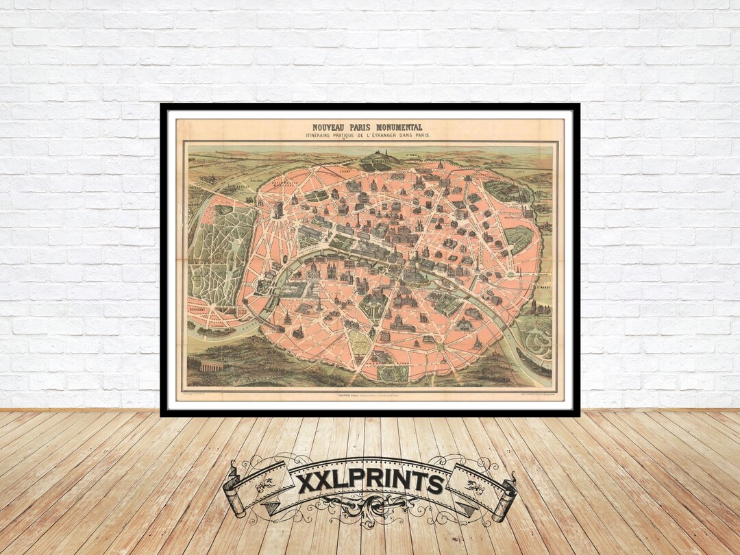 Paris Map Print: 1889 City Plan, Antique Fine Art Reproduction - Etsy