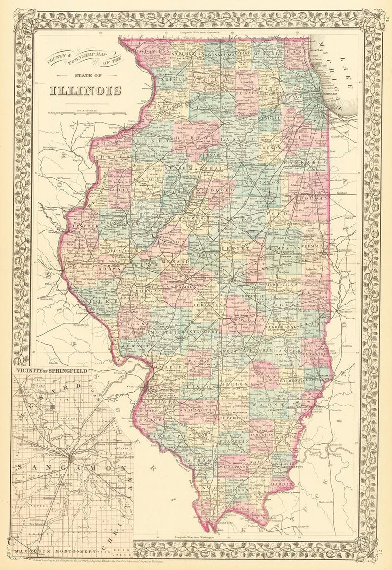 Chicago Illinois Map Print: 1880 Vintage City Plan - Etsy