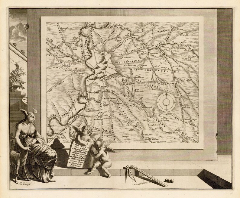 Antique Rome Map Print: 1704 Water Supply Viaduct - Etsy