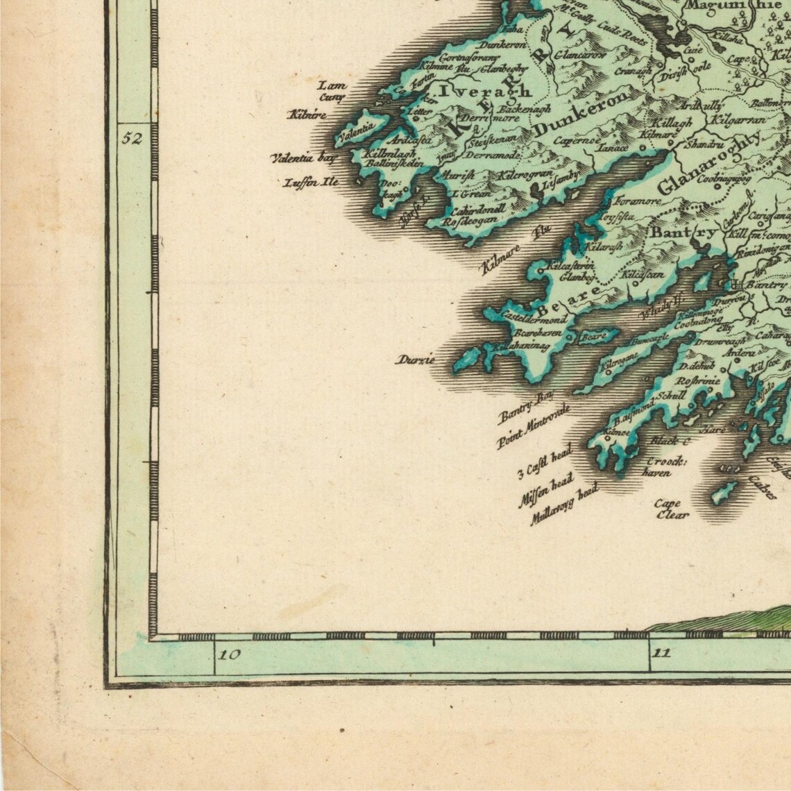 Antique Ireland Map Print: 1740 Hiberniae, Fine Art Reproduction - Etsy