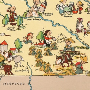 1935 Cartoon Map of Iowa: Vintage Pictorial Art Print - Etsy