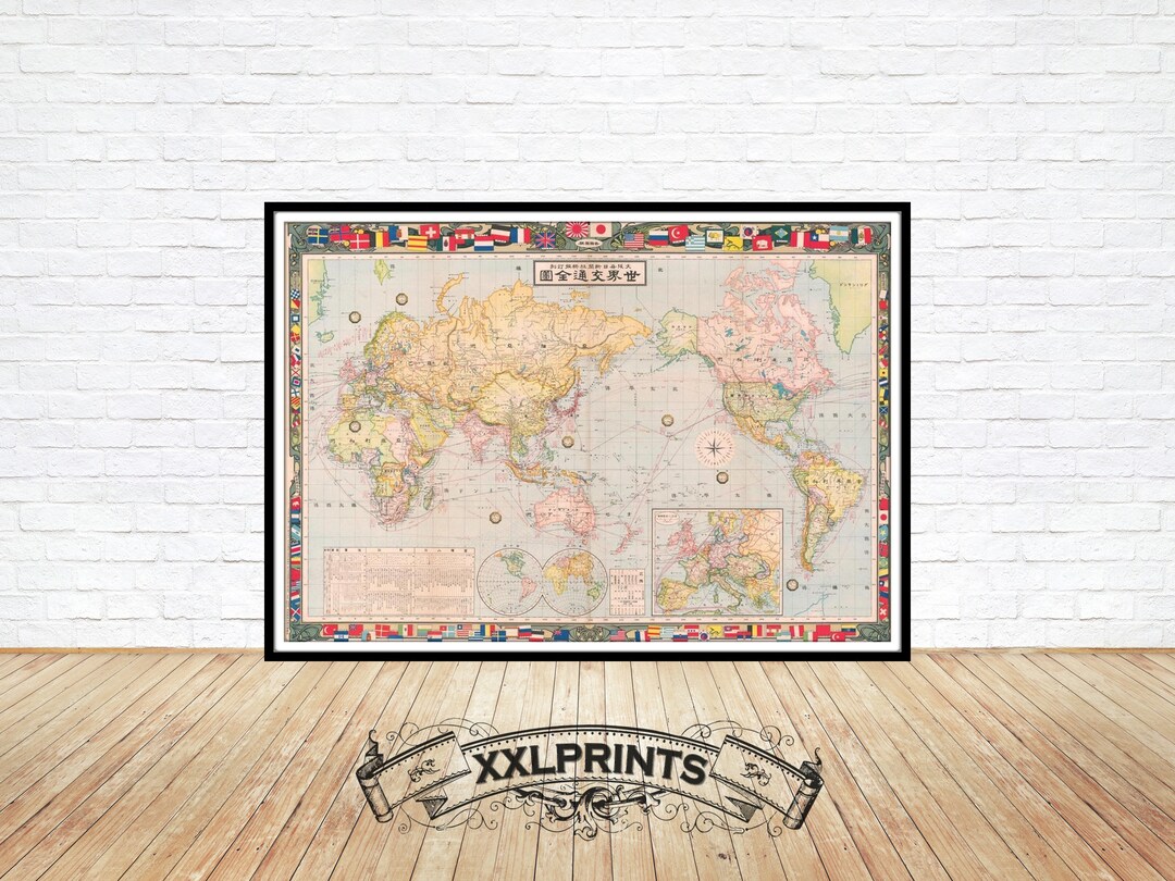 Antique Japanese World Map Print, 1910: Fine Art Reproduction - Etsy