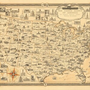 1935 United States Map Art Print: Vintage Pictorial Decor - Etsy