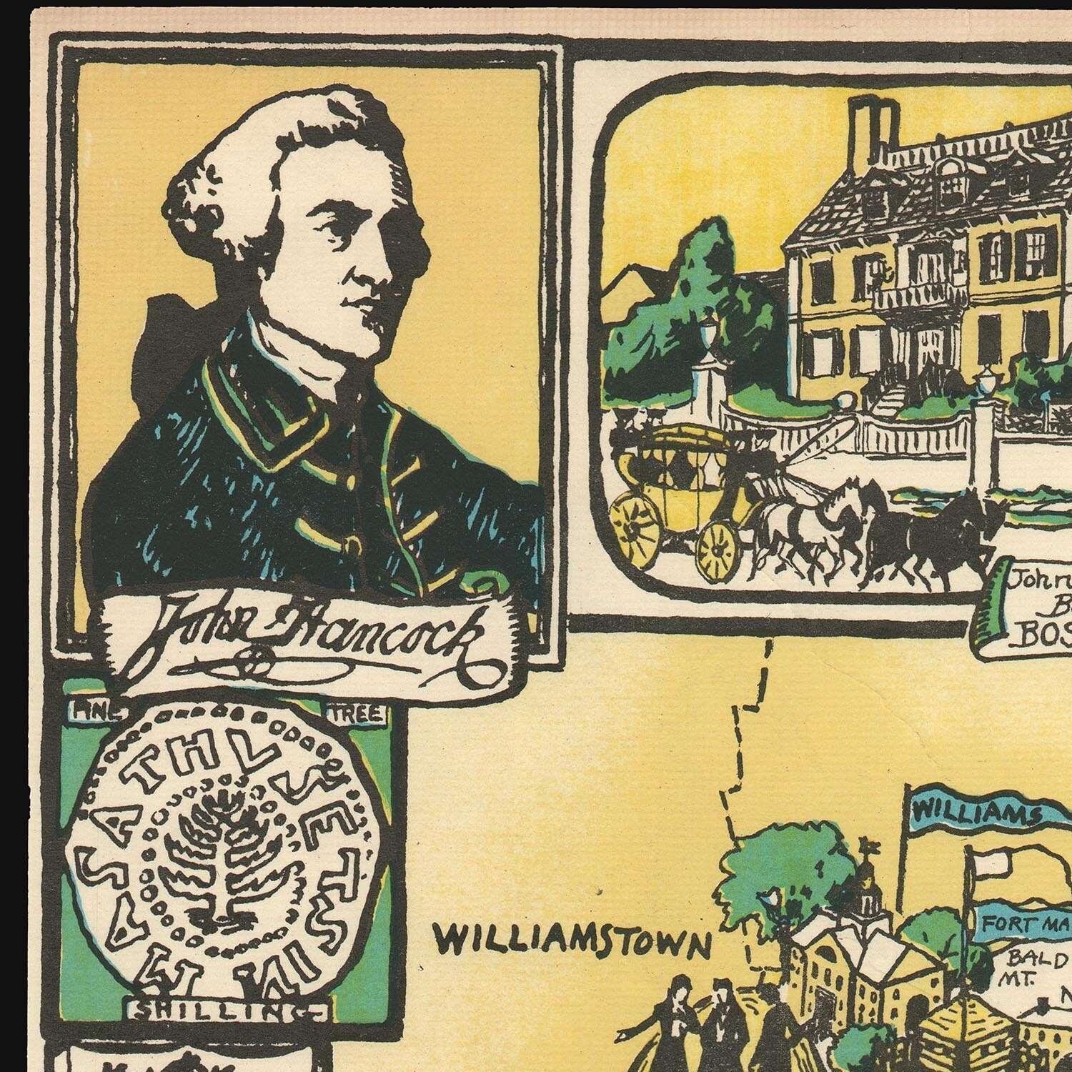 Old Pictorial Map Of Massachusetts 1930 Fine Reproduction Etsy
