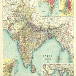 Old Map of India, 1910, Fine Reproduction, Large Map, Fine Art Print ...