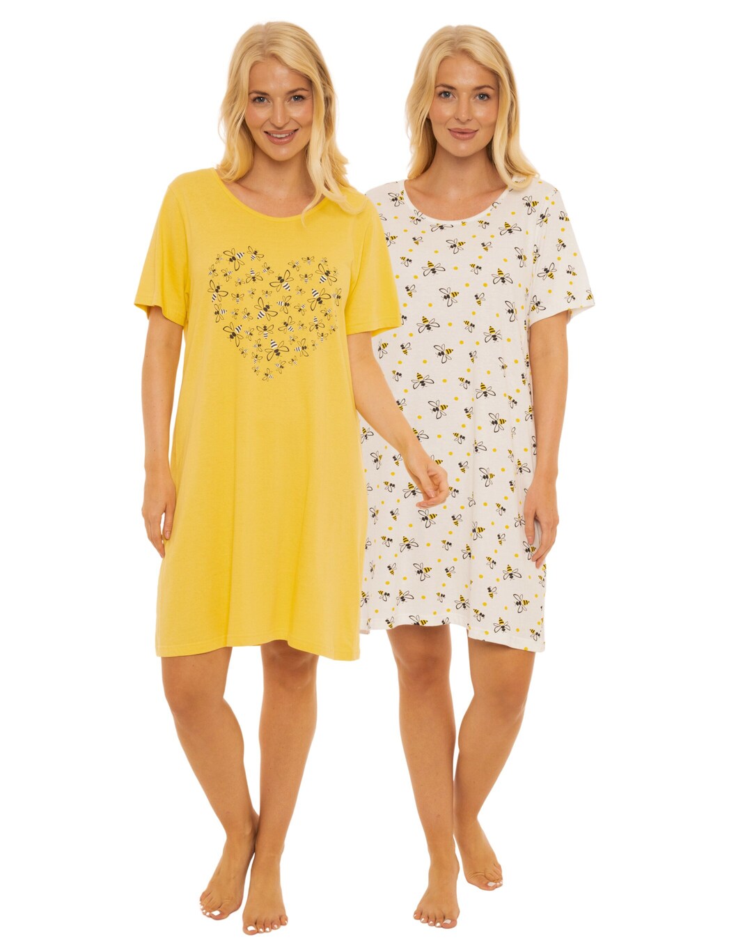 Suzy & Me Ladies Pack of 2 Yellow Bee 100% Cotton Nightshirts - Etsy UK