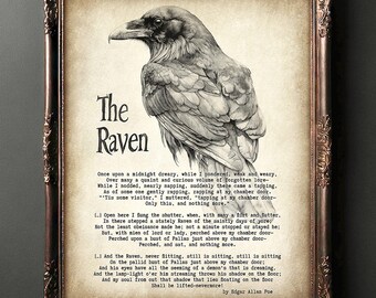 Poe’s the Raven Linocut Print - Etsy