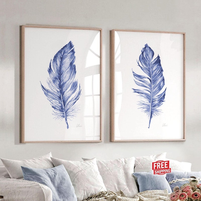 Blue Feather Print - Etsy