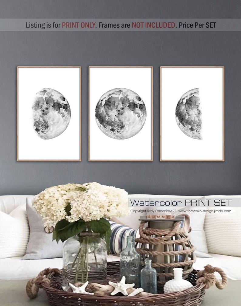 Moon print Moon wall decor Bedroom wall decor Living room wall | Etsy