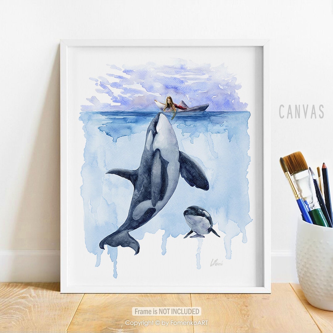 Orca Whale Art CANVAS Print Watercolor Orca Painting Orca Wall - Etsy