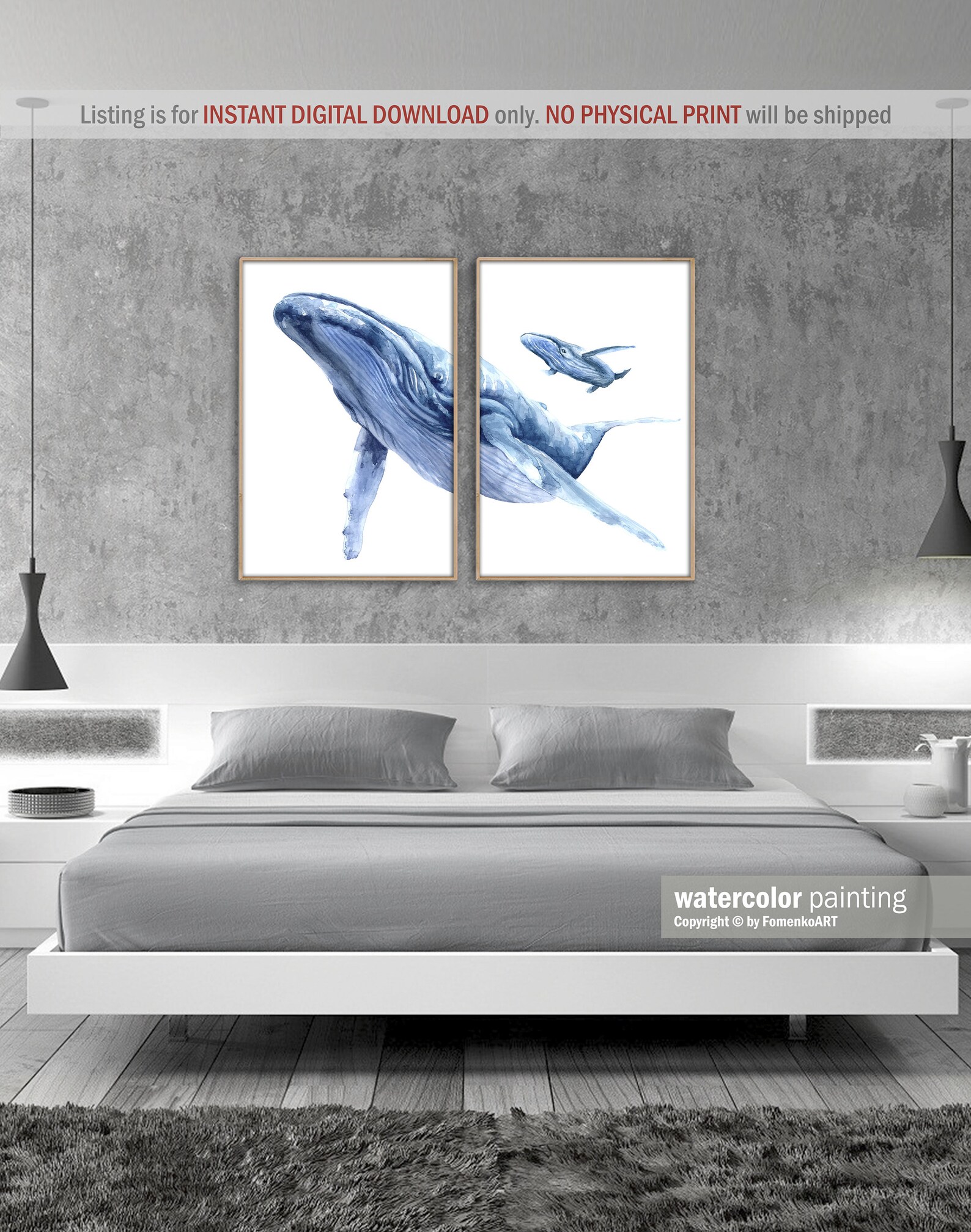 Whale Art Print Humpback Whale Print Printable Wall Art | Etsy