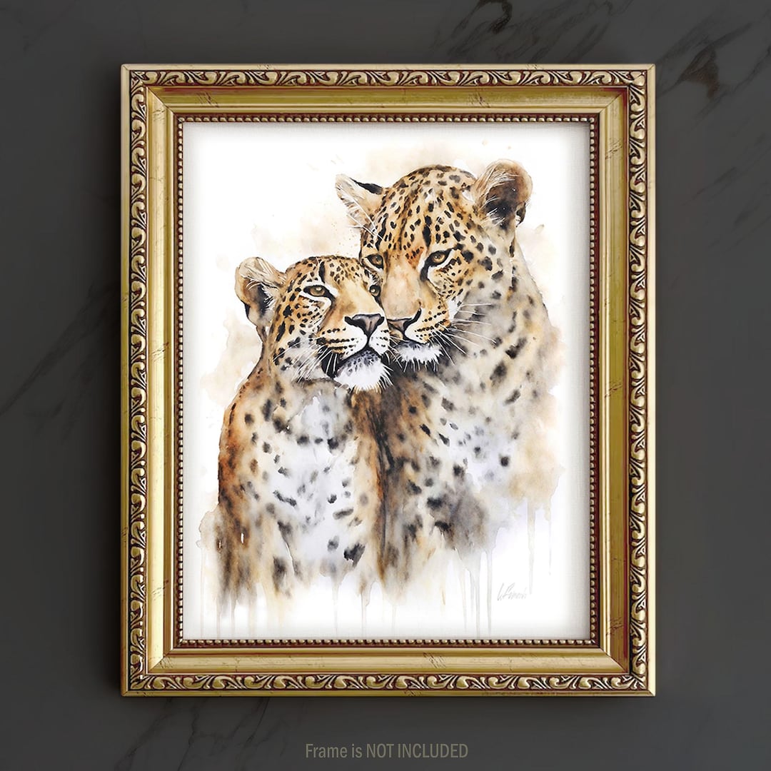 Leopards in Love Romantic Couple Wall Art Print - Watercolor Painting ...