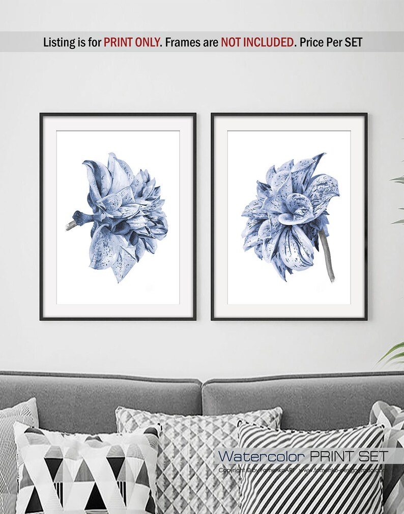 Prints wall art Blue Flower art Flower painting Boho Wall | Etsy