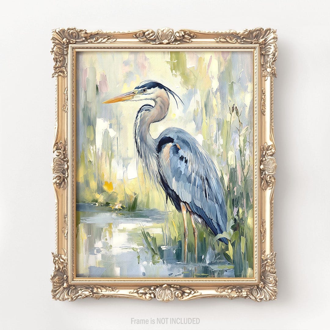 Coastal Great Blue Heron Wall Art Print - Bird Oil Painting of My ...