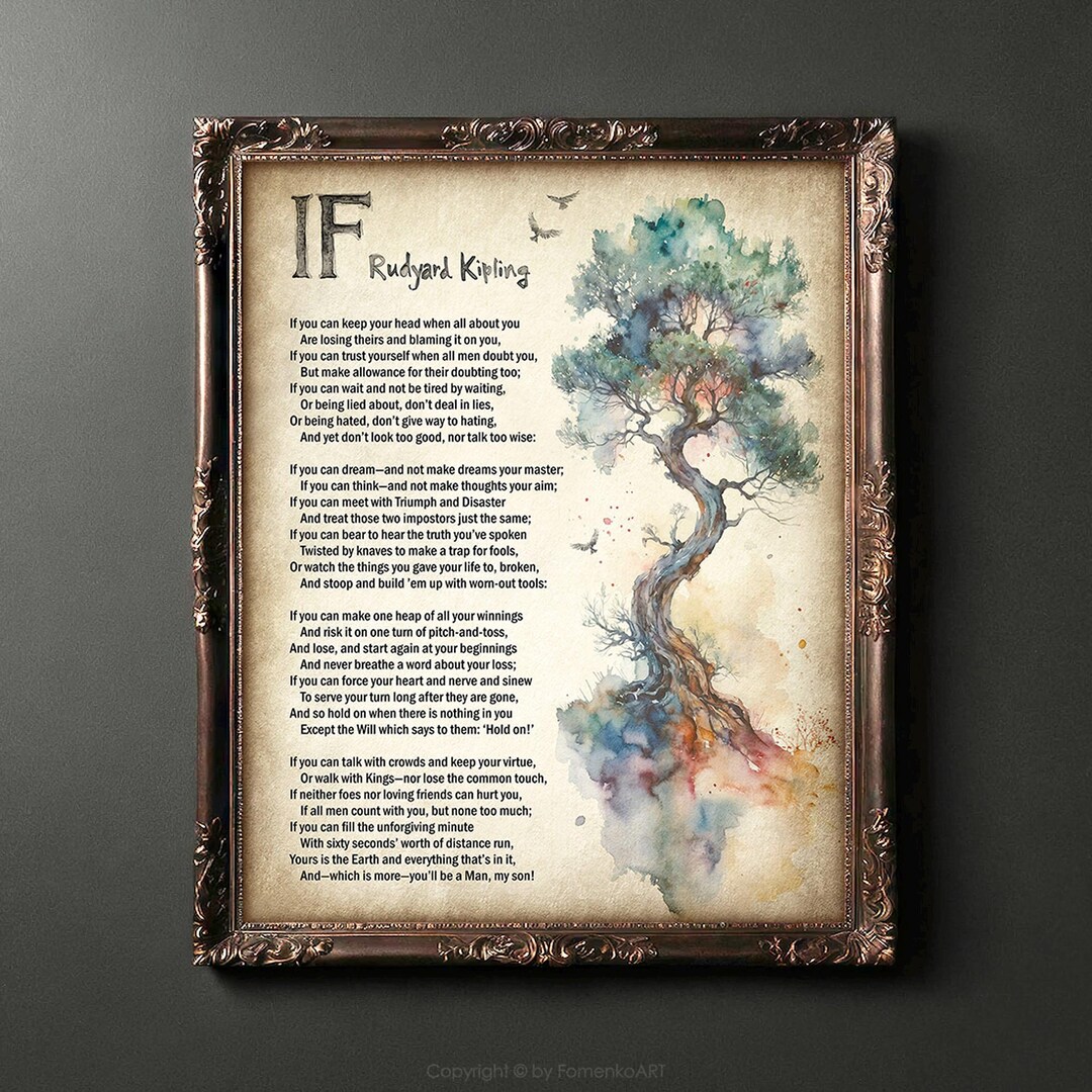 If Poem Print Rudyard Kipling PRINTABLE Wall Art Poetry Inspirational ...
