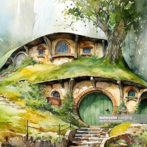 The Hobbit Hole Art LOTR Poster Decor Lord of the Rings Hobbitcore ...