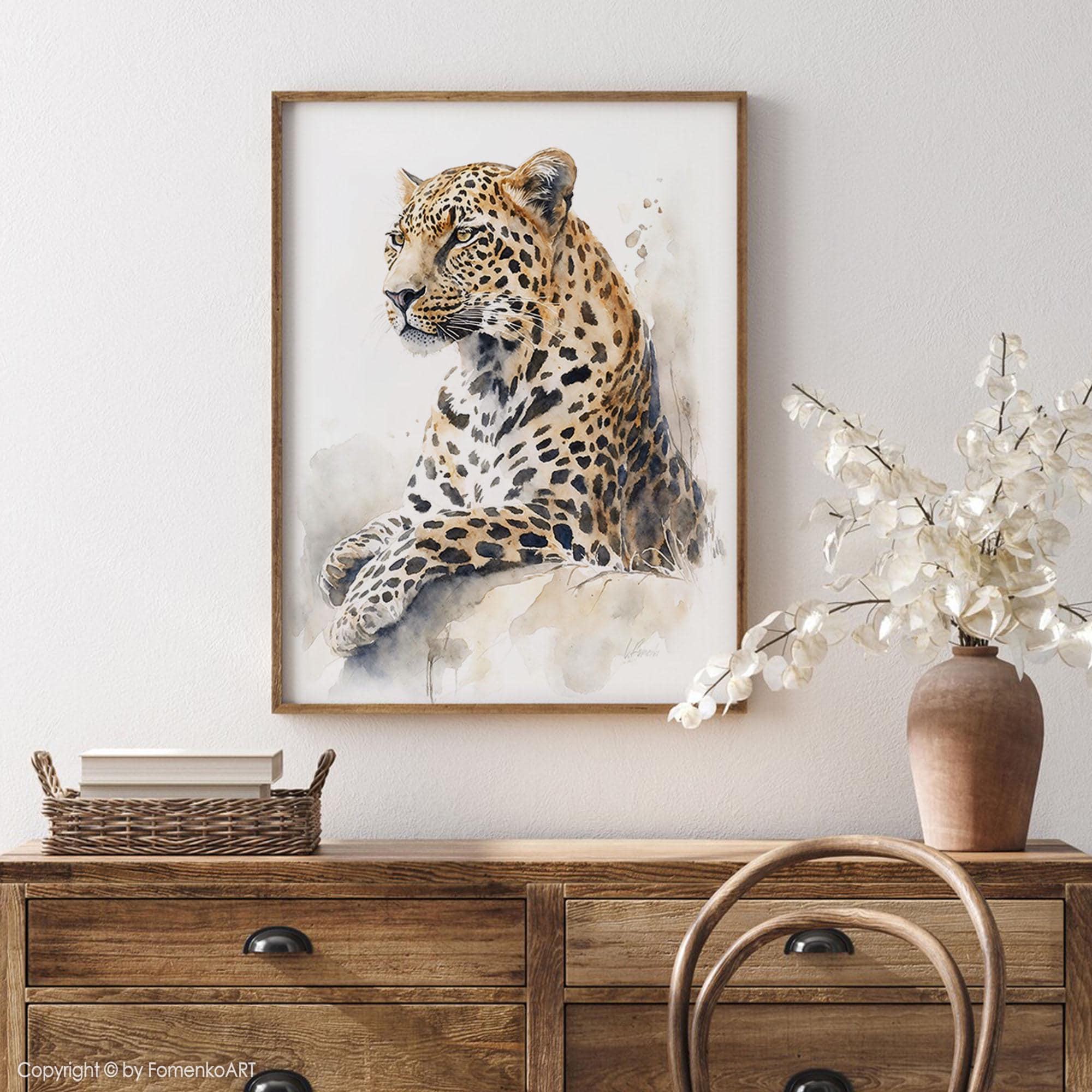 Female Leopard Print Wall Art - Watercolor Painting, Wild Animal ...