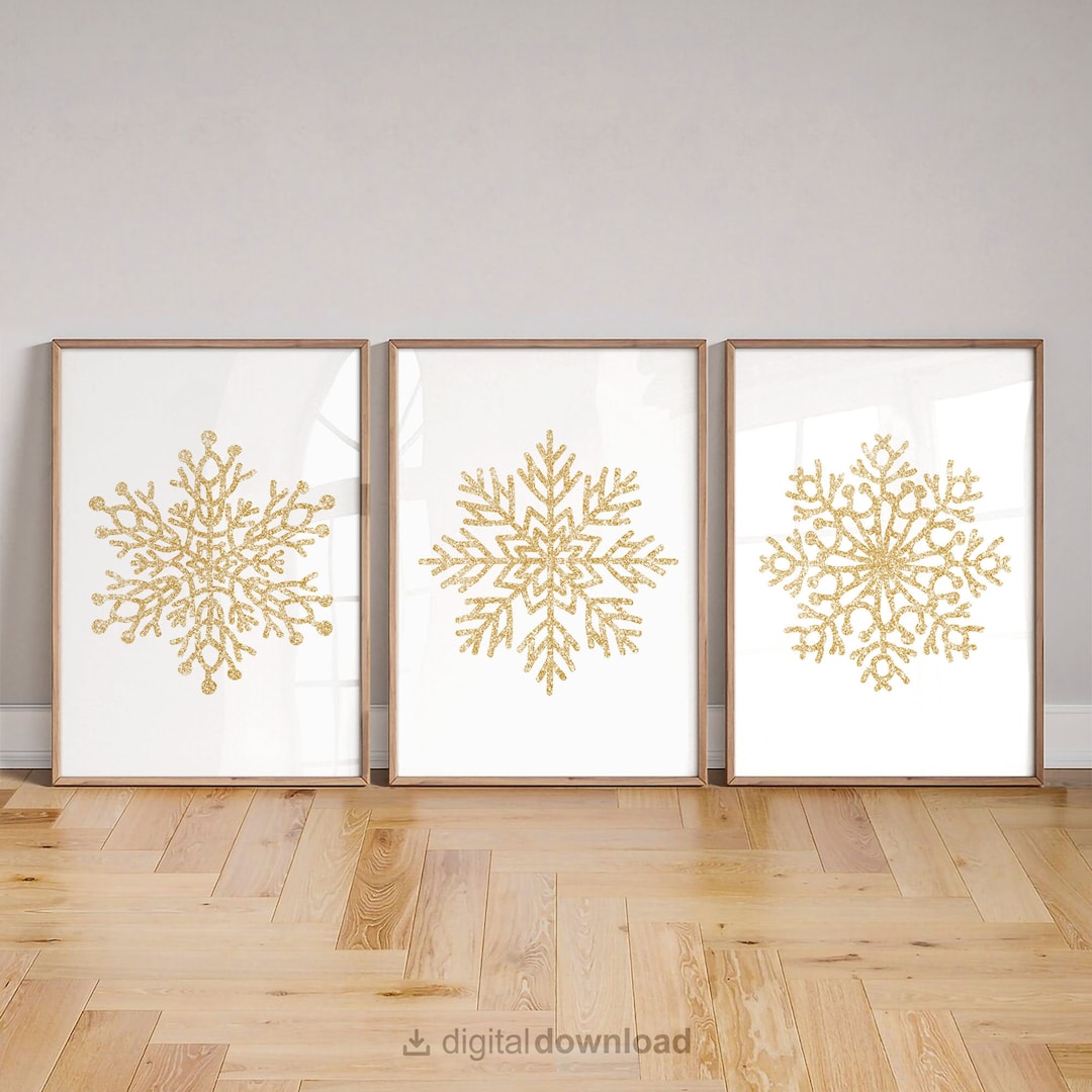 Christmas Printable Gold Snowflake Wall Decor Prints, Holiday Home ...