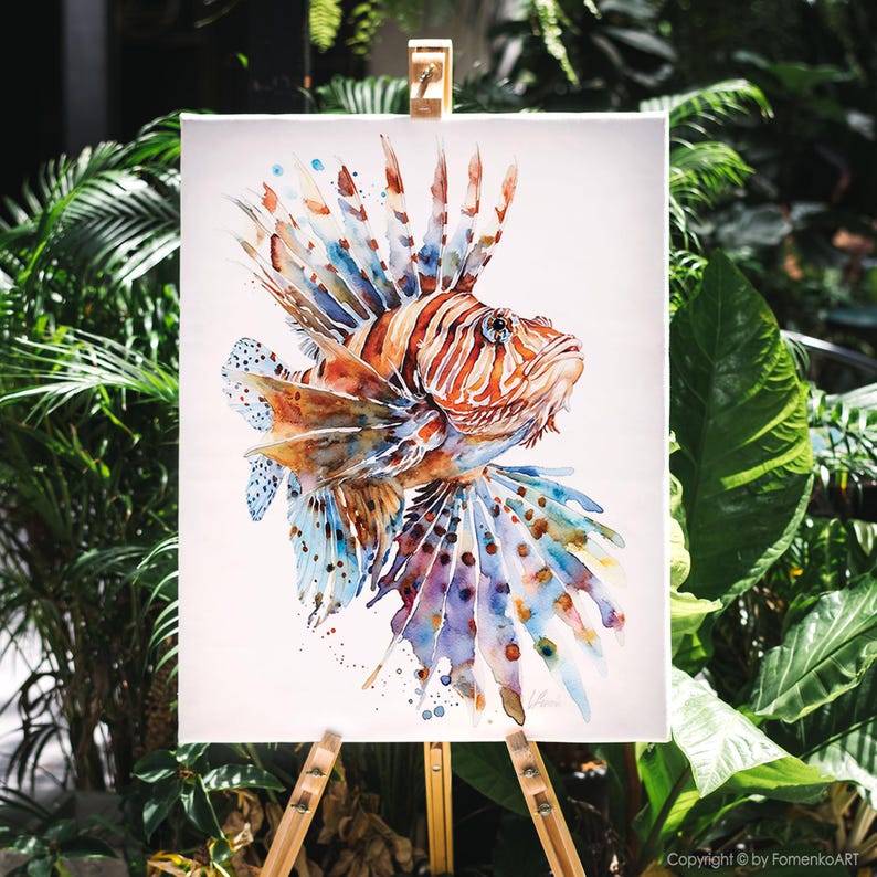 Lionfish Fish Print Nautical Coastal Wall Art Beach House Decor ...