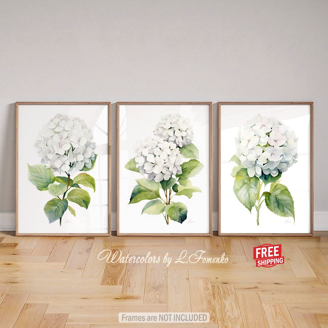 White Wall Art Hydrangea Prints Bedroom Wall Decor Living Room - Etsy