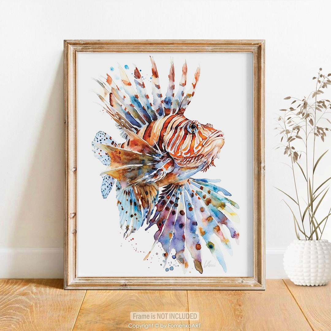 Lionfish Fish Print Nautical Coastal Wall Art Beach House Decor ...