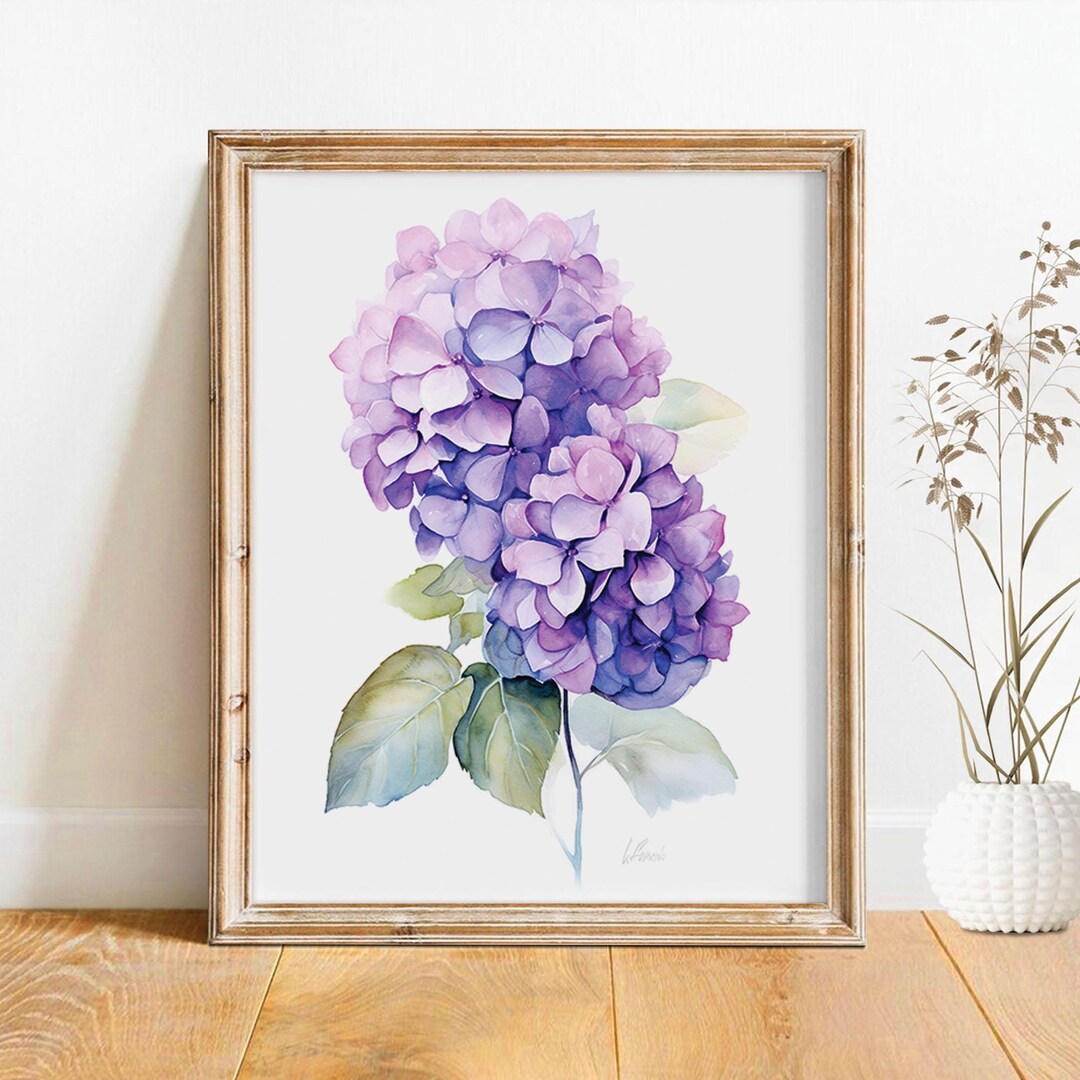 Purple Hydrangea Painting Watercolor Wall Art PRINT Floral Wall Decor ...