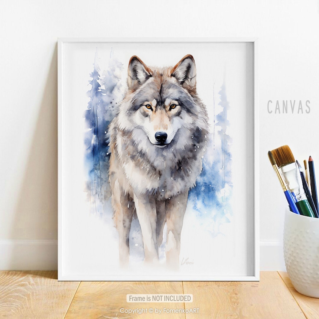 Wolf Art Work Watercolor Painting Canvas Print Nursery Wall - Etsy