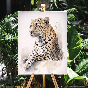 Female Leopard Print Wall Art - Watercolor Painting, Wild Animal ...