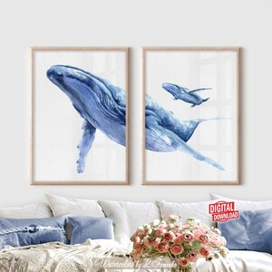 Whale Art Print, Humpback Whale Print, Printable Wall Art Nursery Print ...