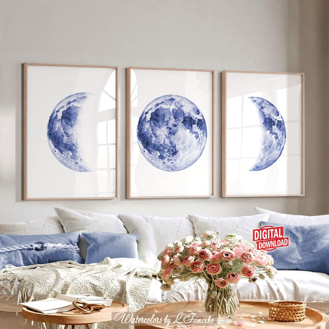 Phases of the Moon Wall Art Printable Blue Moon Wall Decor - Etsy