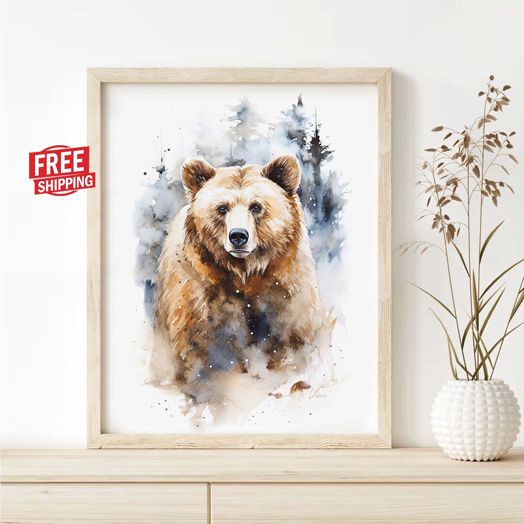 Bear Art Canvas Watercolor Print Animal Painting Nature Forest Poster ...